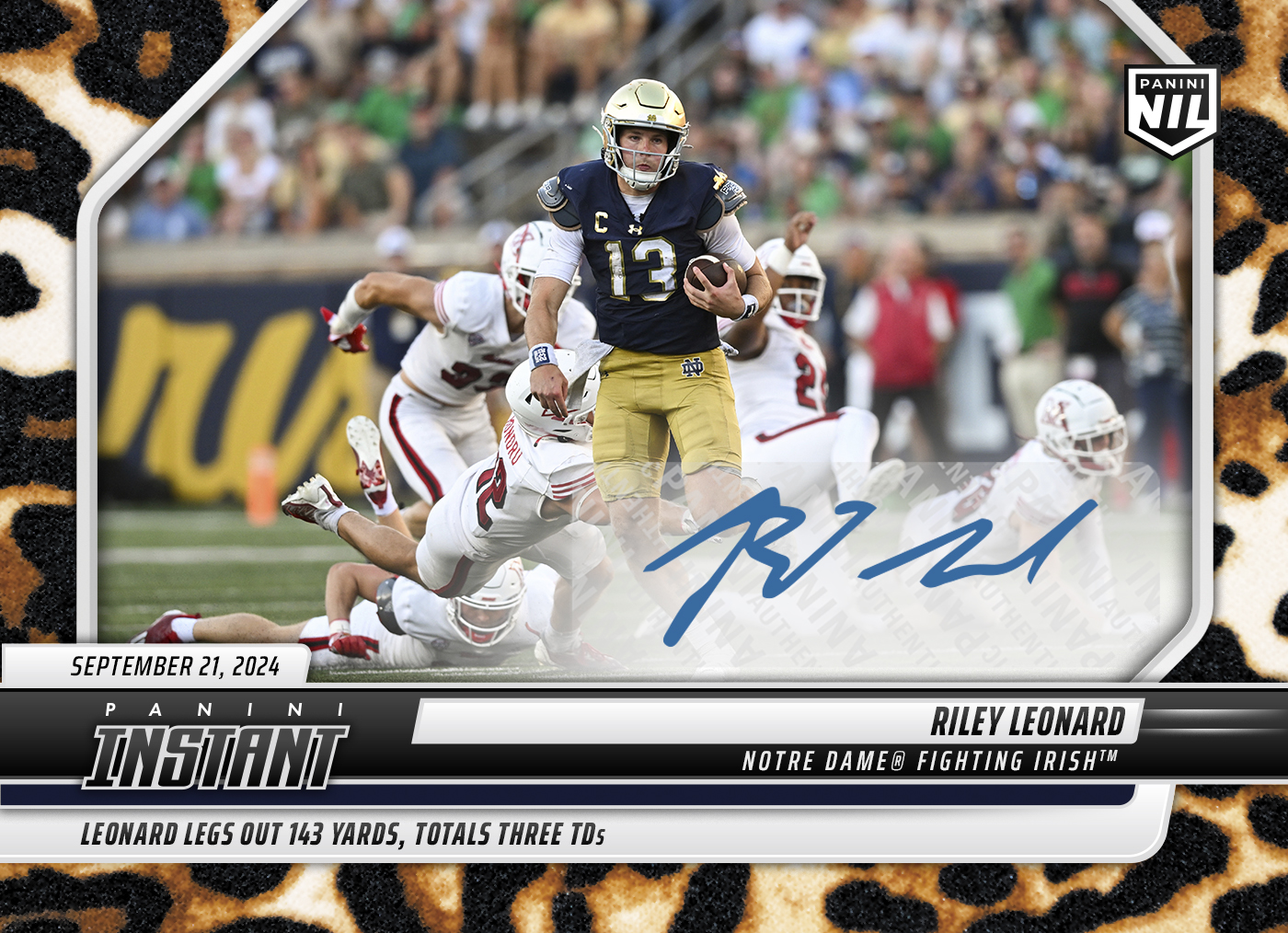 Riley Leonard - 2024 Panini Instant College Football #RLB - Jaguar /10 Auto