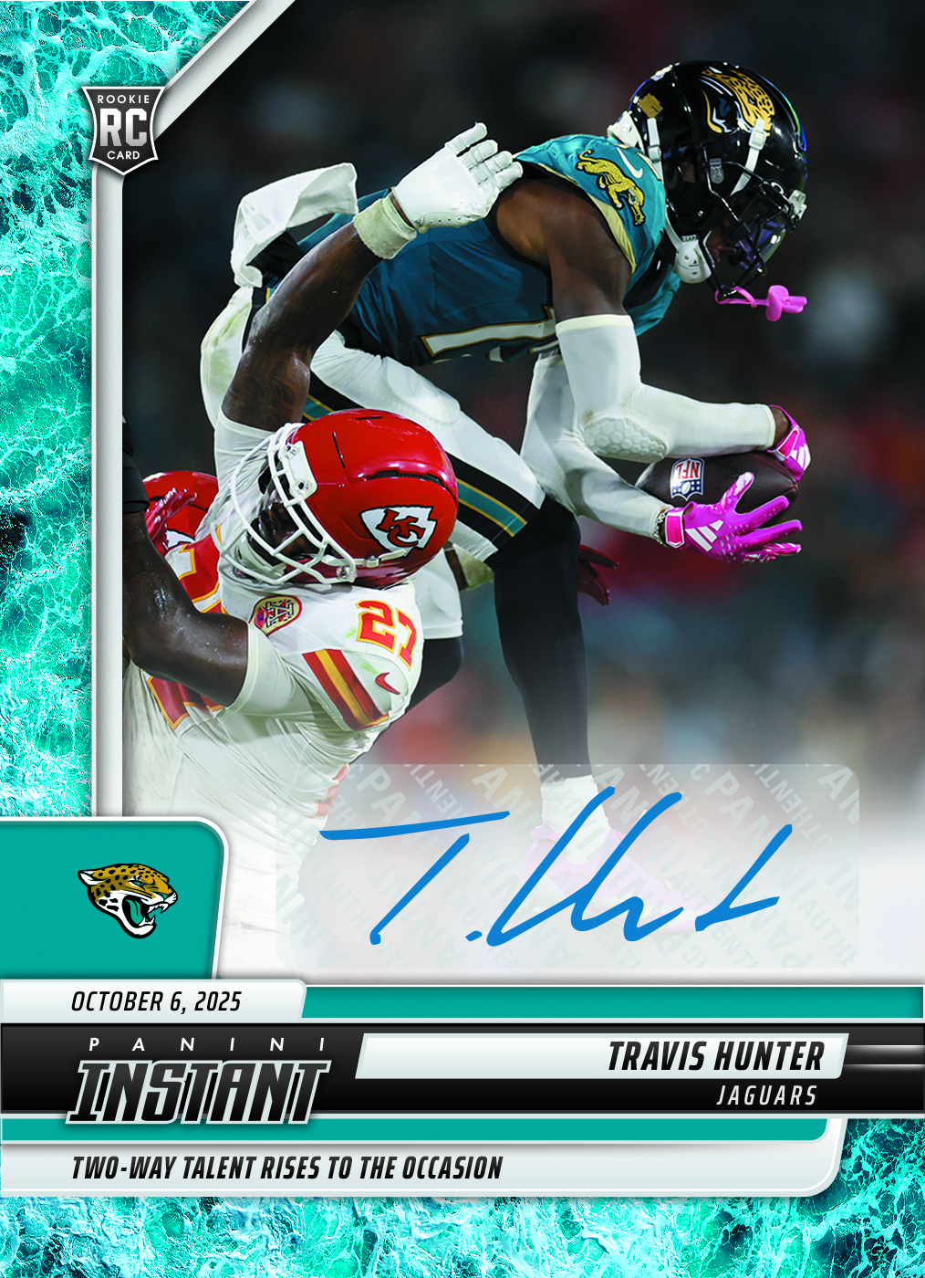 Travis Hunter - 2025 Panini Instant NFL #136 - Water /10 Auto