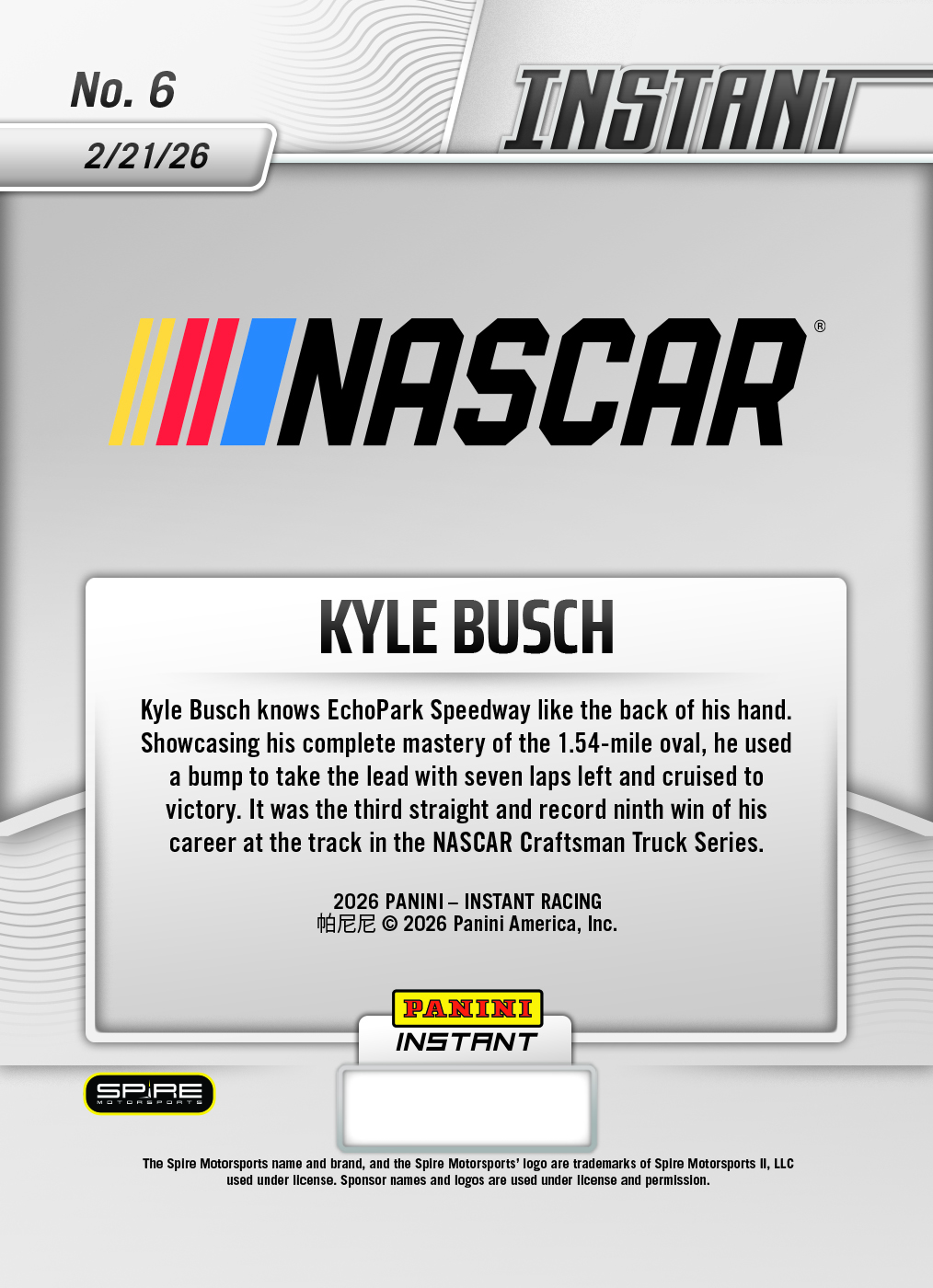 Kyle Busch - 2026 Panini Instant NASCAR #6 - Base Card 25-pack