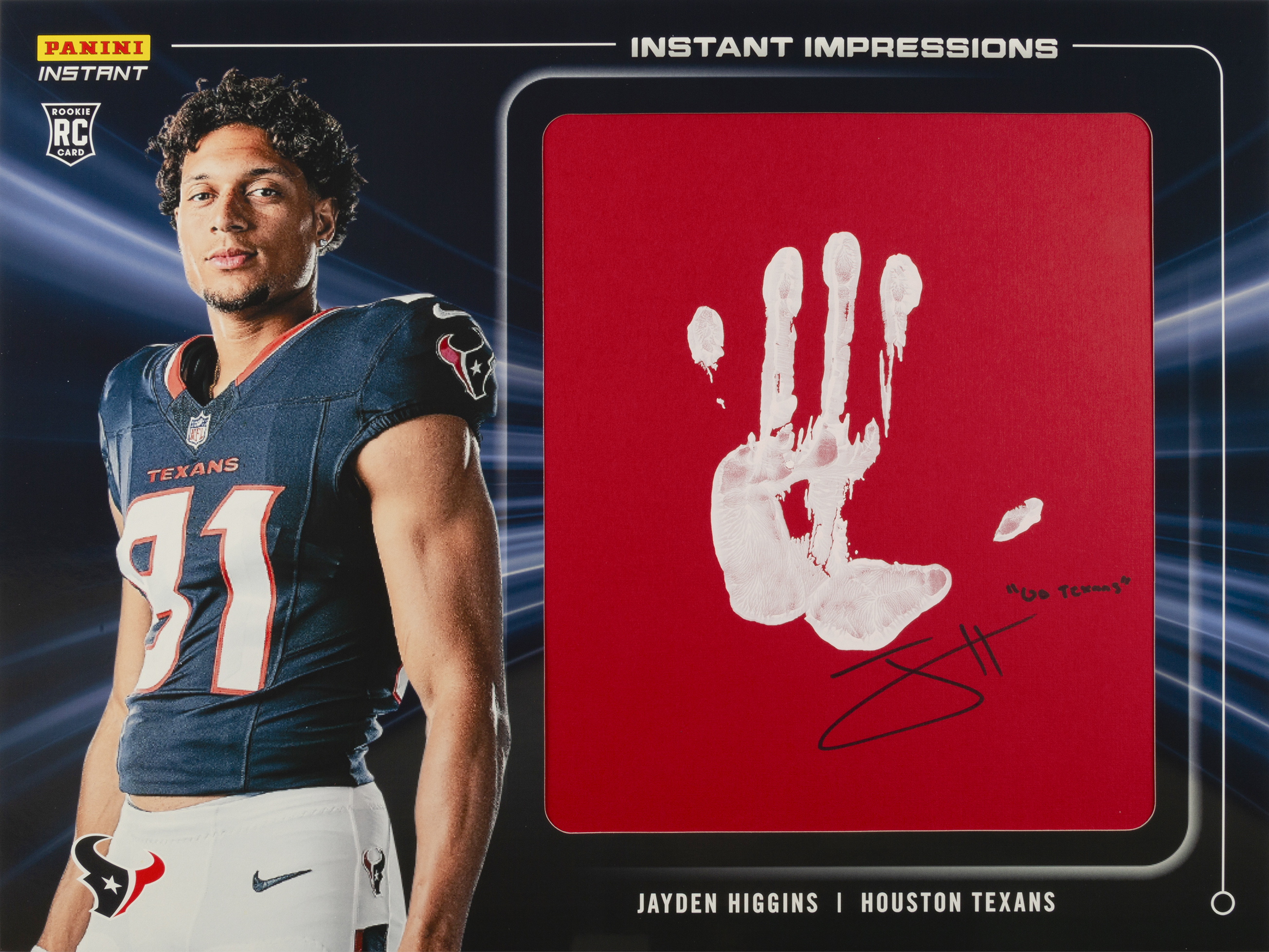 Jayden Higgins - 2025 NFL Instant Impressions - 1/1 with "Go Texans ...